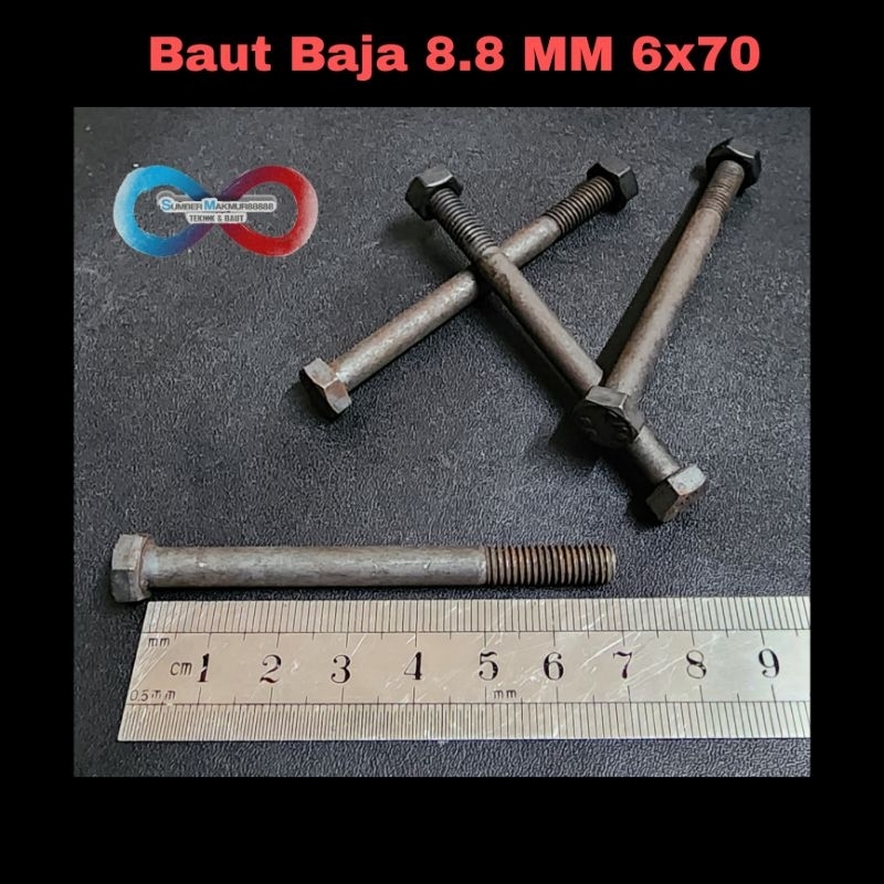 Jual Baut Mur Baja htb (grade 8.8) 6x70 mm TIDAK FULLDRAT | Shopee Indonesia