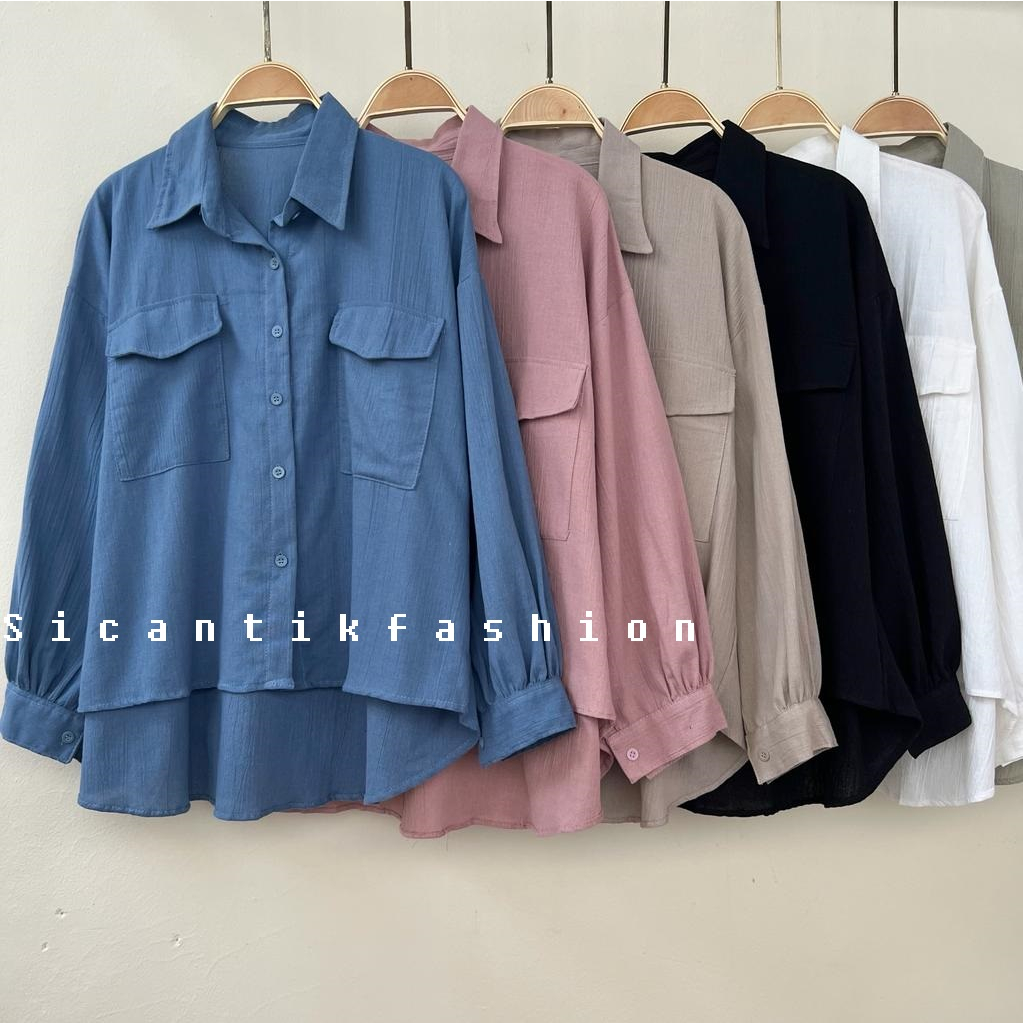 Jual Kemeja Oversize Wanita Linen Crinkle // Atasan Blouse Cewek Style ...
