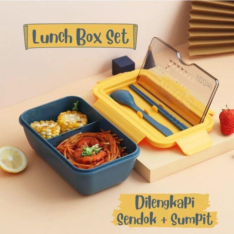 Jual LUNCH BOX KOTAK MAKAN DELICIOUS BENTO 850ML FREE SENDOK+SUMPIT BPA FREE | Shopee Indonesia