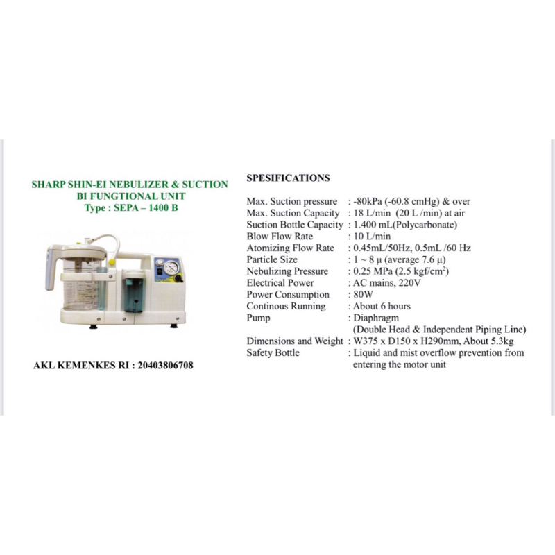 Jual Sharp shin-ei nebulizer & suction BI fungtional unit type : sepa ...