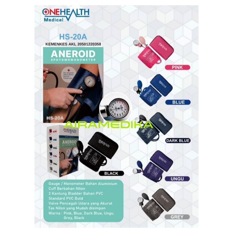 Jual Tensimeter Aneroid Onehealth HS-20A Warna Pink, Hitam,Dark Blue ...