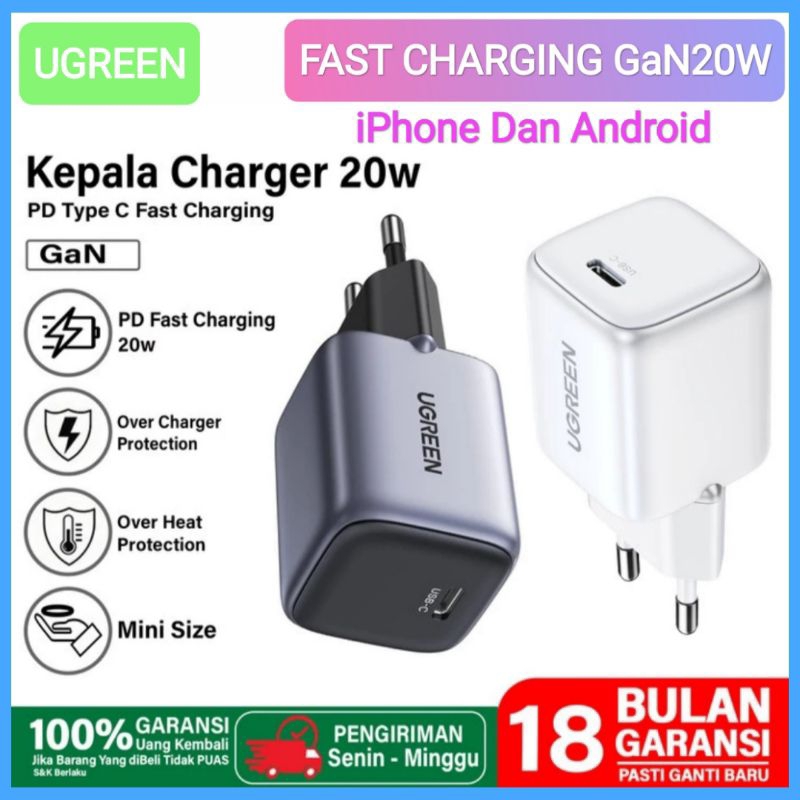 Jual Ugreen Charger Adaptor GaN 20W USB C Fast Charging PD20W iPhone Android | Shopee Indonesia