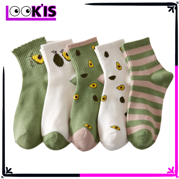 Jual LOOK'IS - Kaos Kaki Pendek Wanita Motif Alpukat Garis 6774 Kaus ...