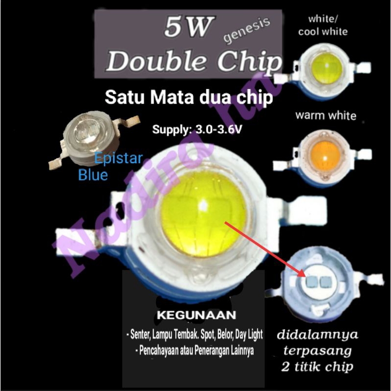 Jual Led 5W 1 MATA 2 Chip/ 3-3.6V lampu senter lampu tembak penerangan ...