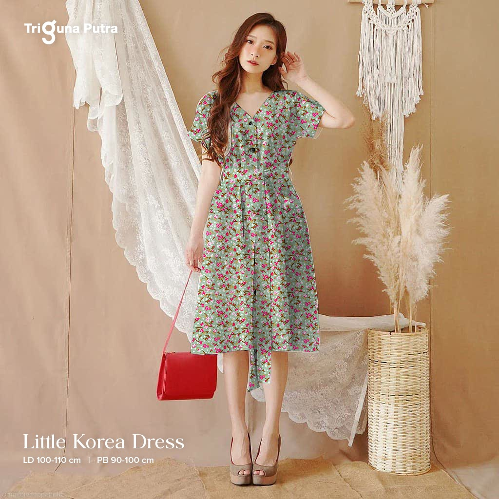 Jual promo terbaru Korean V-Neck A Line Flower Midi Dress Wanita Motif ...