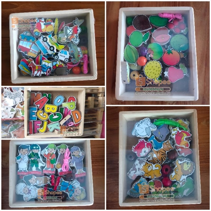Jual Meronce Kayu Tema Hewan, Buah, Transportasi, Alpabet, Profesi (Box ...