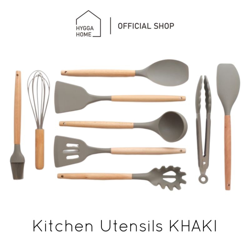 Jual Hygga Home KHAKI Silikon Sutil Pencapit Spatula Kuas Sendok Gagang ...
