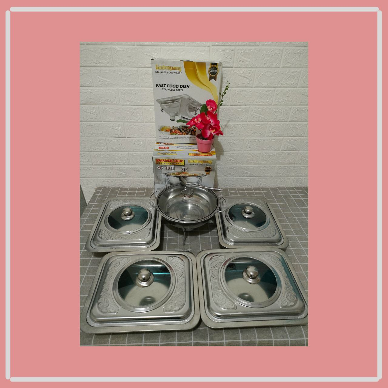 Jual Fast food dish stainless kaca / prasmanan set 4 in 1 | Shopee ...