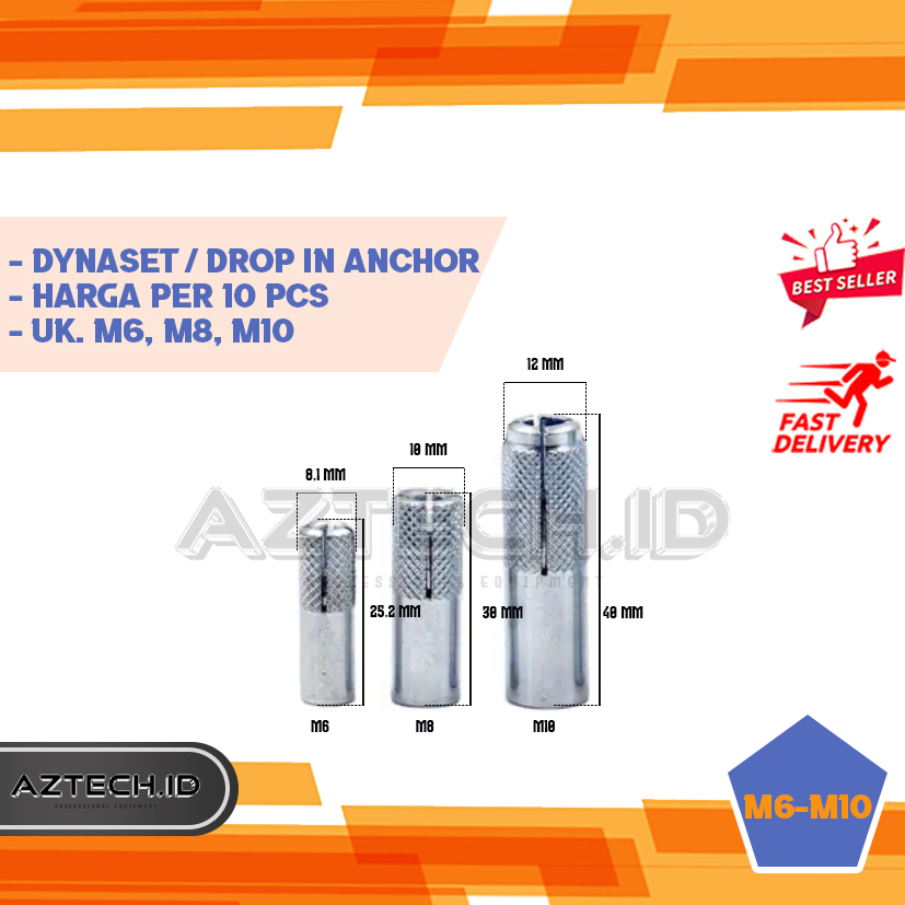 Jual dynaset / dinaset / drop in anchor M6,M8,M10 per 10pcs | Shopee Indonesia