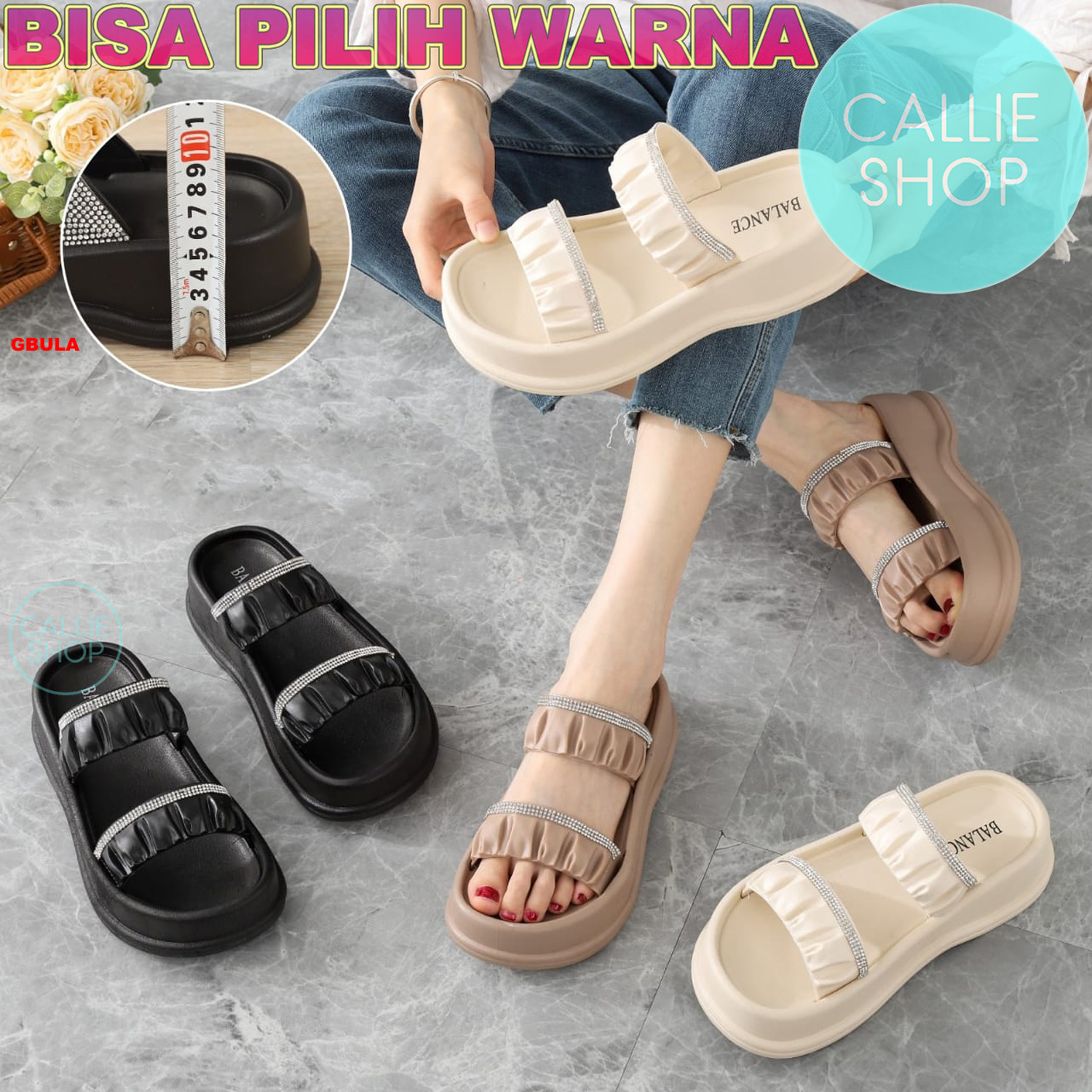 Jual Sandal Flatform Tinggi 4cm Ban 2 Sol Tebal Jelly BLC 8688-A1 ...