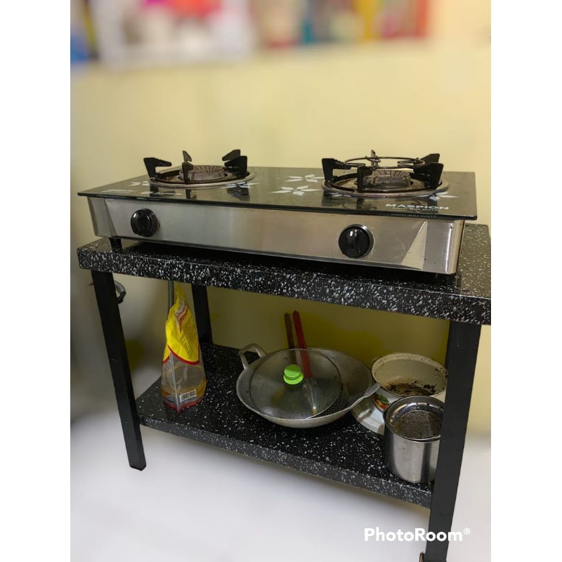 Jual Rak meja kompor gas 2 tungku 2 susun kayu portable serbaguna model ...