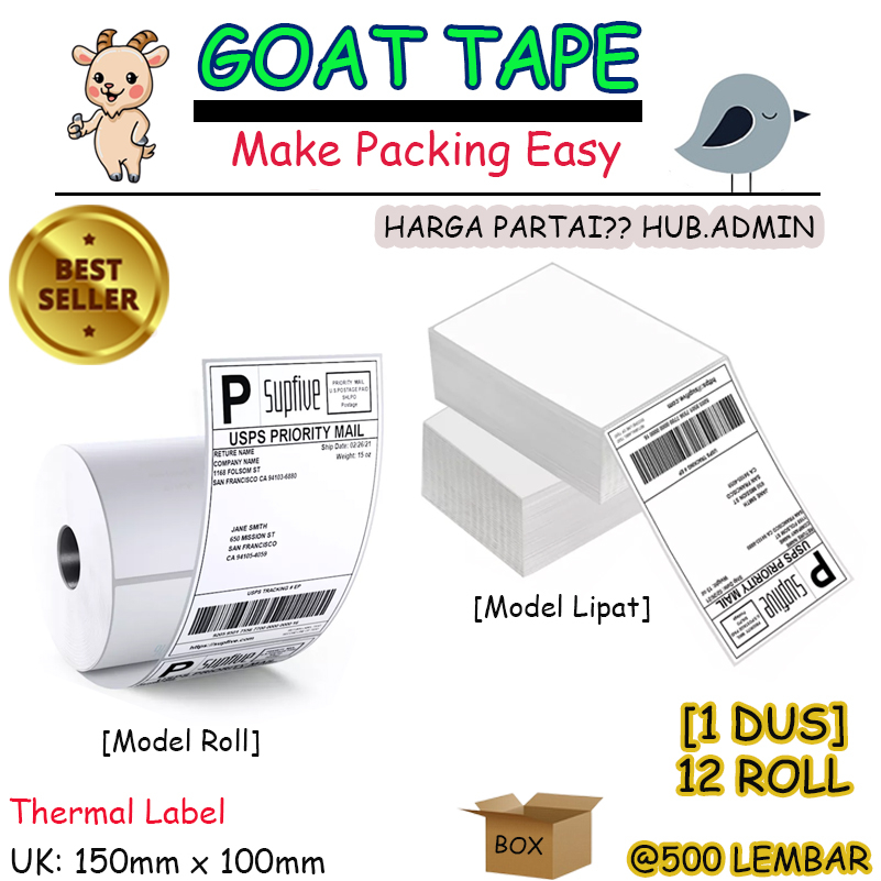 Jual LABEL STICKER THERMAL 100 X 150 BARCODE 100X150 UKURAN A6 ISI 500 Pcs [BOX] | Shopee Indonesia