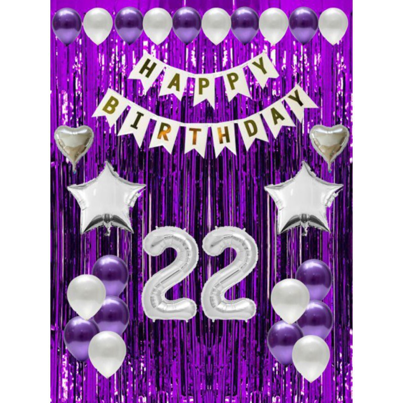 Jual PAKET DEKORASI ULANG TAHUN/ HAPPY BIRTHDAY TEMA UNGU UK. 2 X 2 ...