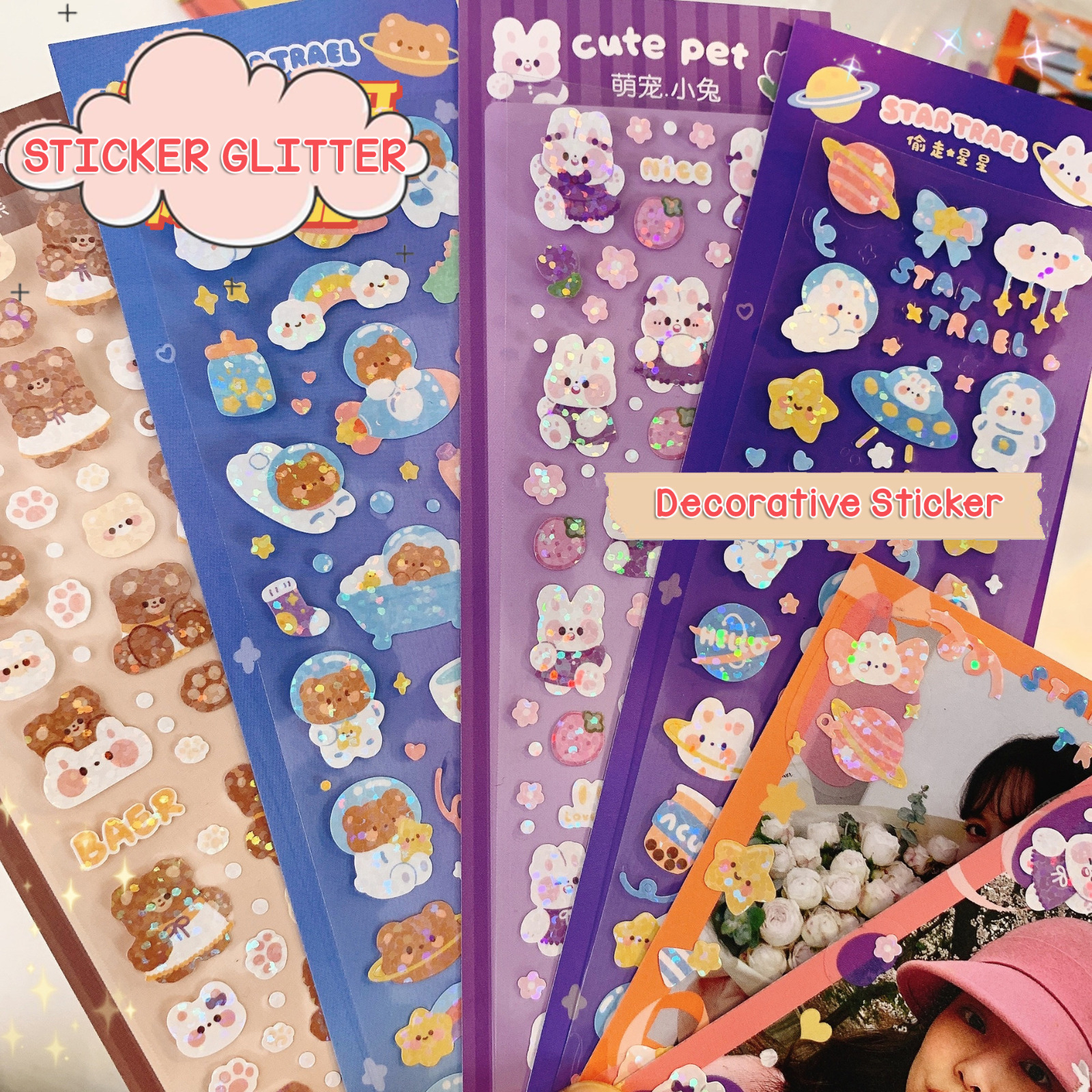 Jual GEM- STIKER LASER SINGLE GLITTER HOLOGRAM MOTIF RABBIT BEAR BUBBLE ...