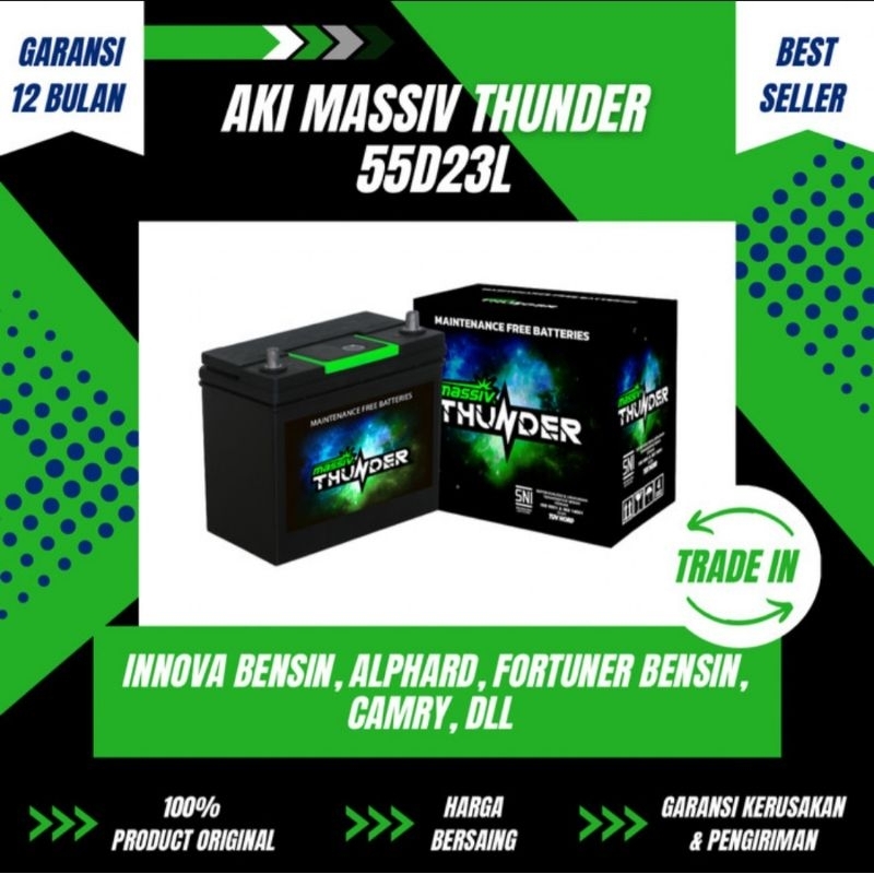 Jual AKI BATTERY MASSIV THUNDER 55D23L INNOVA DIESEL FORTUNER ESCUDO ...