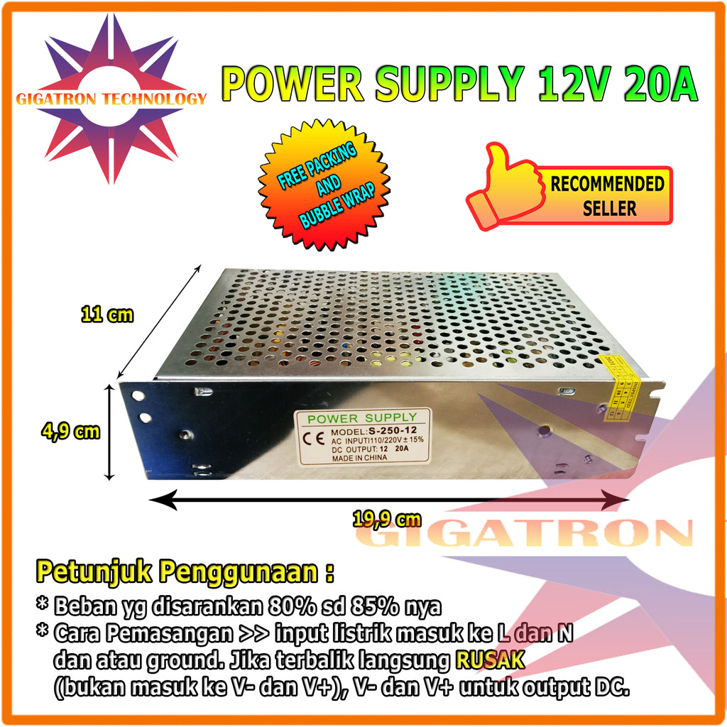 Jual Power Supply Adaptor Switching 12V 20A Body Jaring Trafo Power Supply PSU 12 Volt 20 Ampere ...