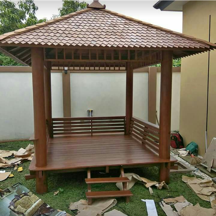 Jual Gazebo Ukuran 250x250 cm Bahan Kayu Kelapa Atap Sirap Kayu Ulin ...