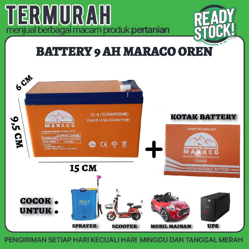 Jual BATTERY 9AH MARACO OREN( 12V aki batre accu sprayer elektrik / UPS ...