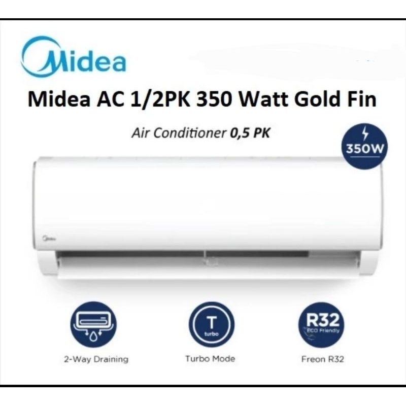 Jual AC Midea 1/2 PK 0,5 PK 350 Watt Gold Fin MSFC Non-LED / MSAF LED ...
