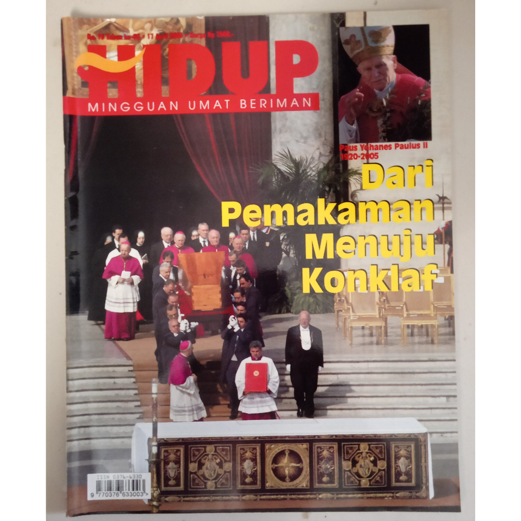 Jual Majalah HIDUP. No. 16. Tahun ke-59. 17 April 2005. Dari Pemakaman ...