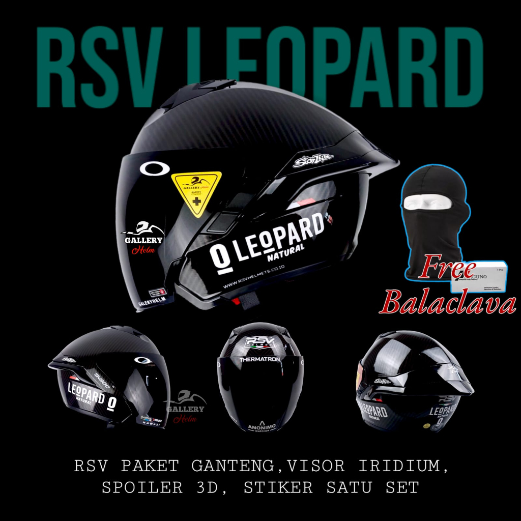 Jual RSV SV300 LEOPARD PAKET GANTENG CARBON GLOSSY| HELM RSV HALF FACE ...