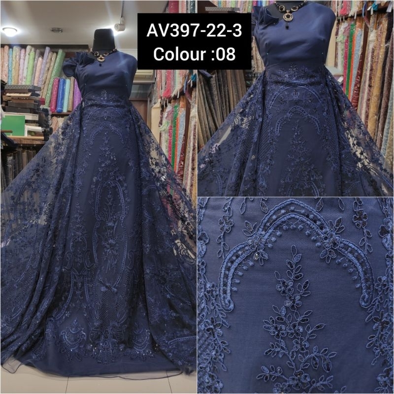 Jual Kain Tile Bridal Etnik Payet Batu Akar Bridal AV397-22-3 Nevy ...