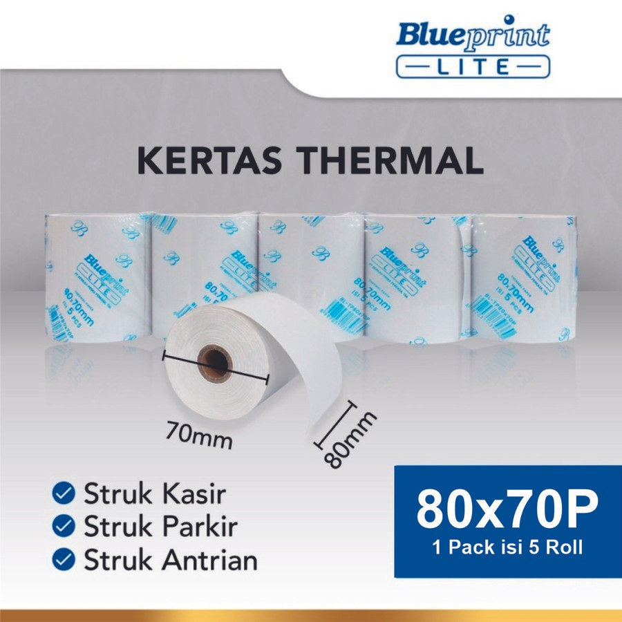 Jual Paket isi 5 Paper Thermal 80mm Blueprint Lite Kertas Struk 80x70 ...