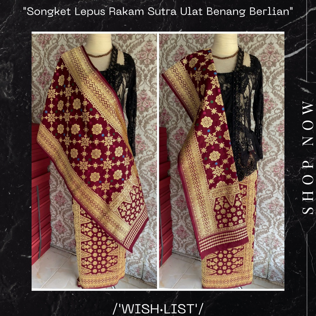Jual Kain Tenun Tradisional Songket Lepus Rakam Sutra Ulat Benang Berlian Kekinian Selendang ...