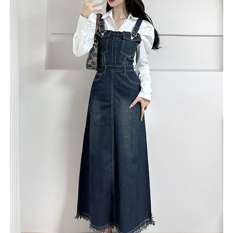 Jual [Korean Series] Set Two Piece Suit : Overall Jeans Denim with ...