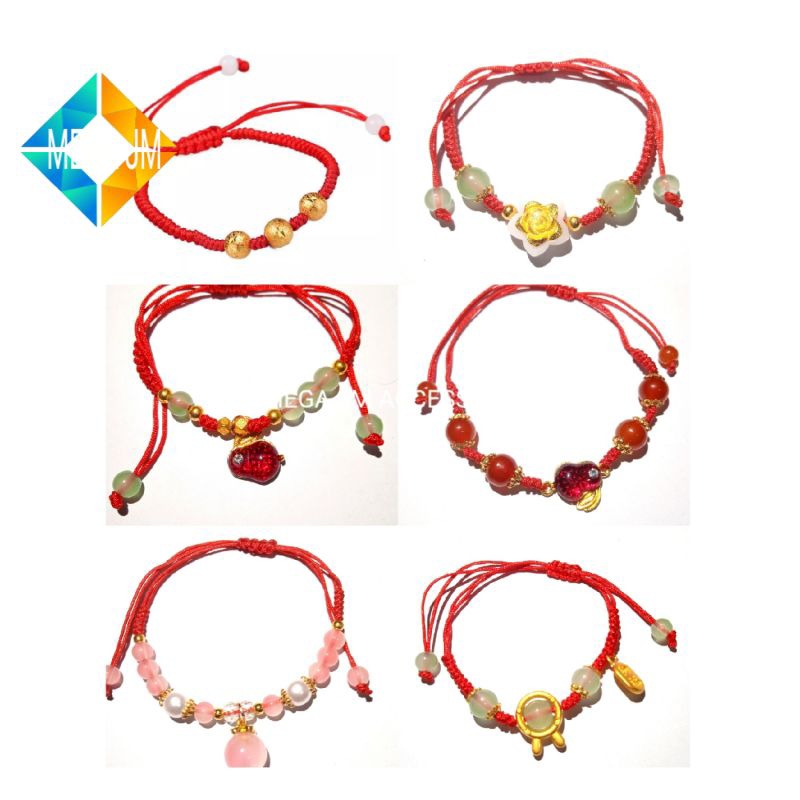 Jual Gelang Tali Serut Tali Merah Kombinasi Batu Giok | Shopee Indonesia