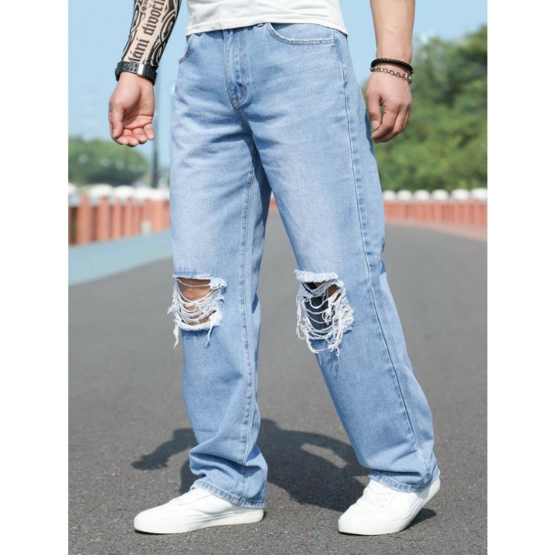 Jual CELANA JEANS PRIA SOBEK RIPPED ROBEK DENIM STANDAR BASIC REGULER ...