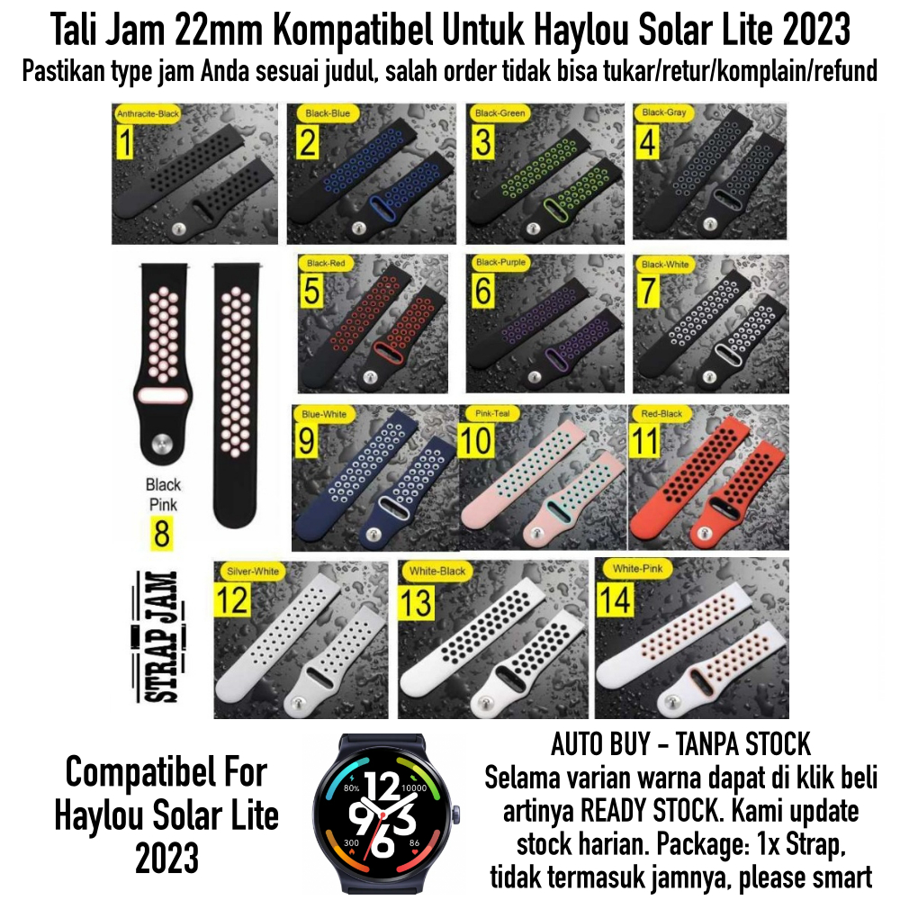 Jual NKL 22mm Strap Haylou Solar Lite 2023 - Tali Jam Tangan Rubber Model Nike Sporty Quick ...