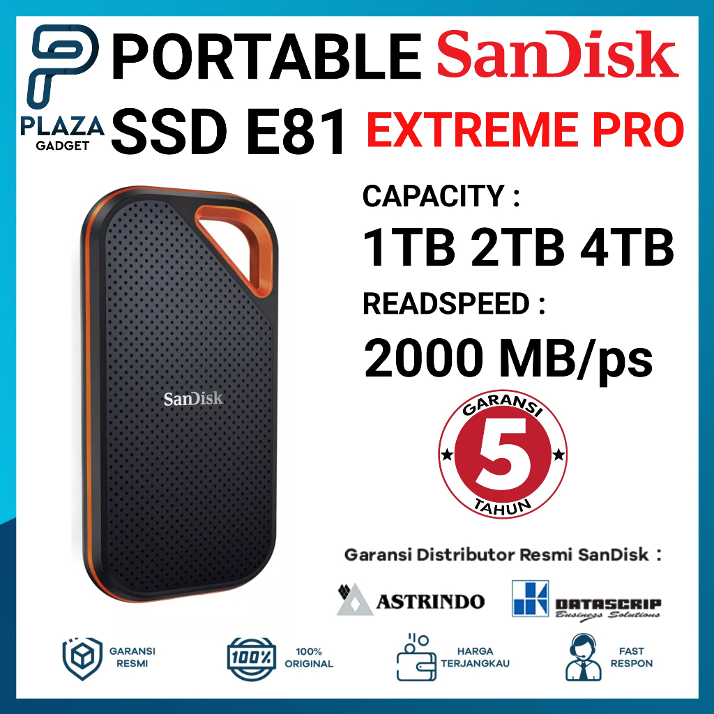 Jual Portable SSD E81 SanDisk Extreme PRO V2 E81 up to 2000MBps USB 3.2 ...