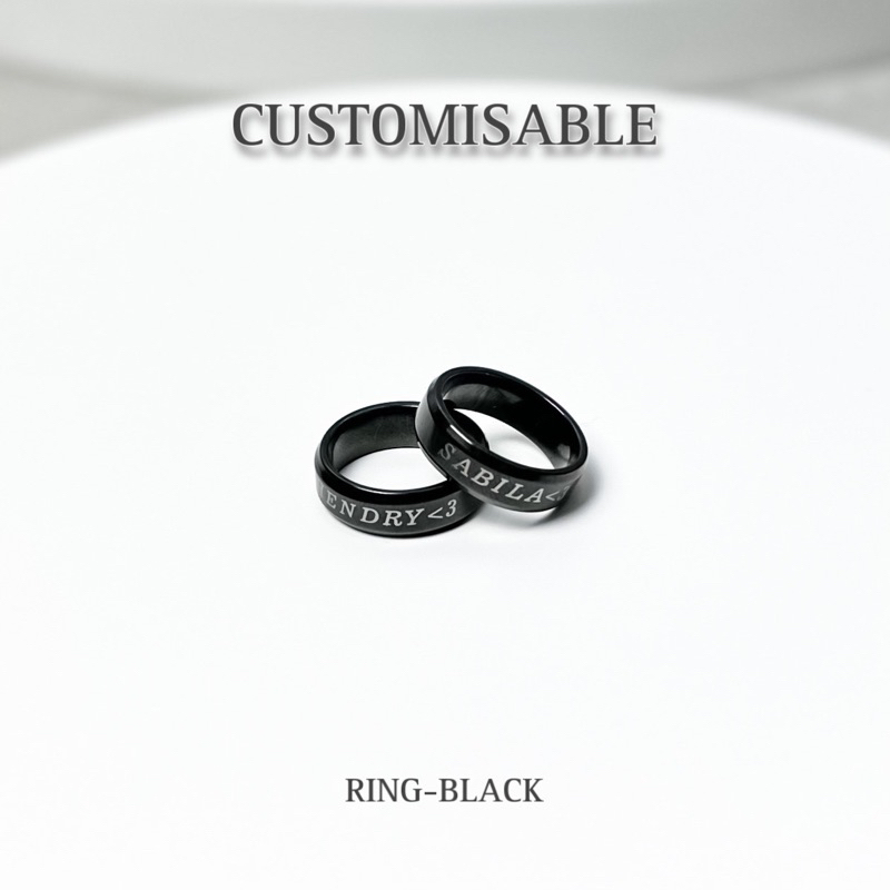 Jual Cincin Titanium Custom Nama Anti Karat Unisex - Black Ring ...
