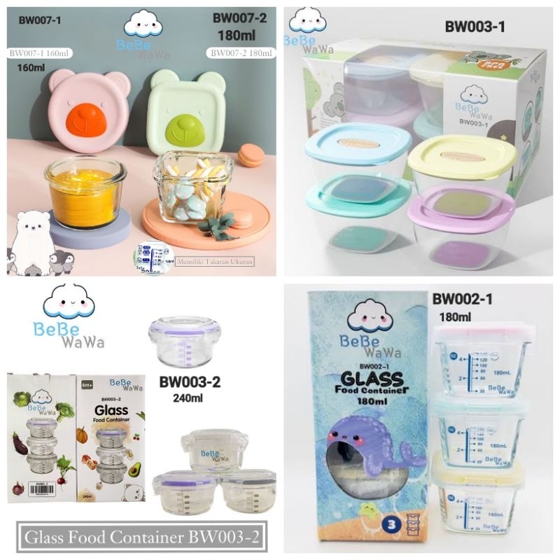 Jual Bebe Wawa Baby Food Glass Container Silicone Lid BW002- 180ml BW003-2 240ml BW007-1 160ml ...