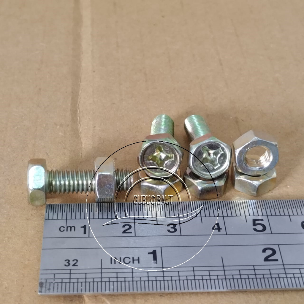 Jual BAUT DWI FUNGSI M6X20 BAUD MUR AKI M6 X 20 KUNCI 10 PANJANG 2CM 2 CM OBENG PLUS PITCH DRAT ...