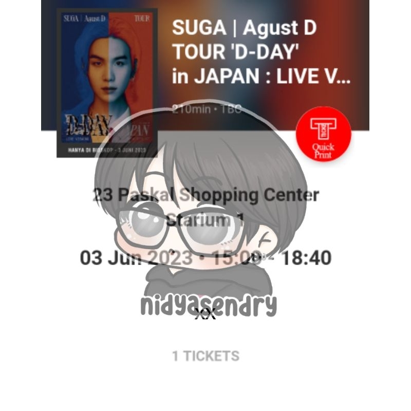 Jual BOOKED TICKET CONCERT SUGA AGUST D TOUR D-DAY IN JAPAN LIVE VIEWING CGV PASKAL BANDUNG ...