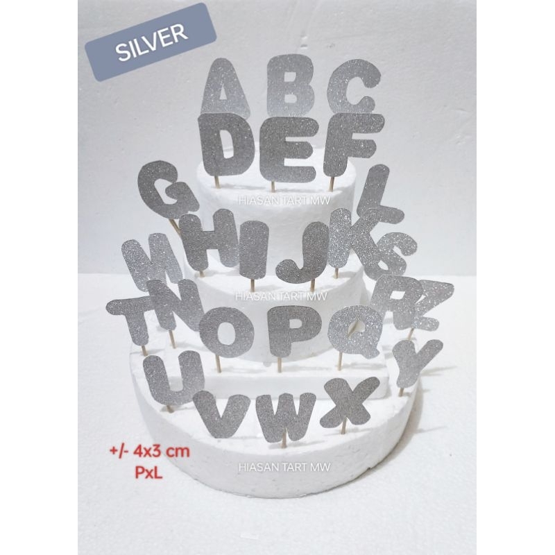 Jual A-J Topper Kertas Glitter Huruf Abjad Nama A-J / Topper Kue Ultah ...