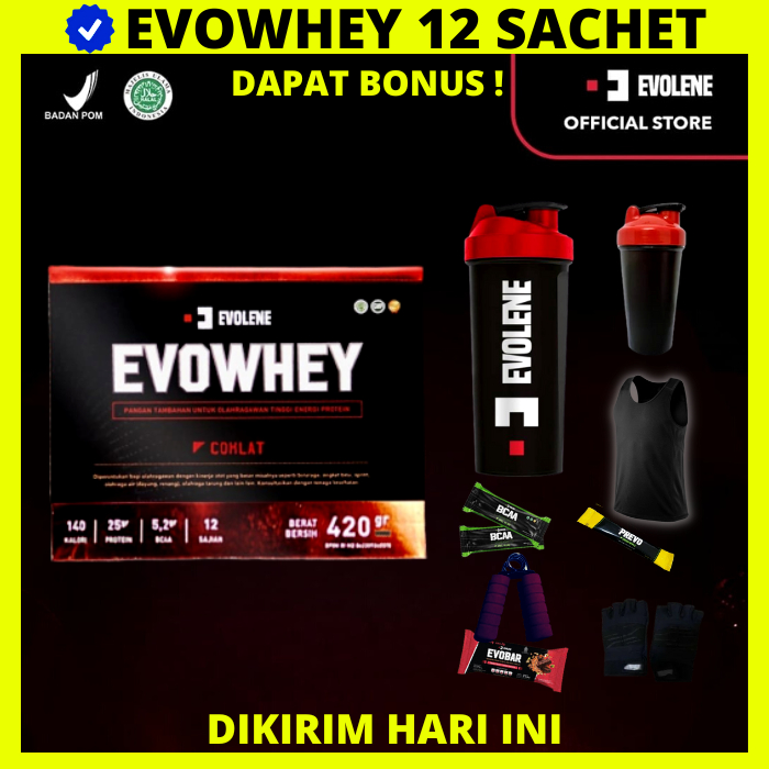 Jual EVOWHEY 1 BOX 12 SACHET EVOLENE WHEY PROTEIN 420 GRAM BPOM HALAL ...