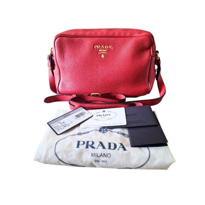 Jual Prada Red Leather cross body (100% Authentic) | Shopee Indonesia