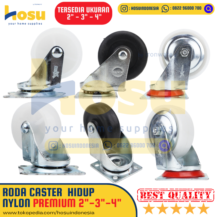 Jual HOSU Roda Hidup Nylon Roda Caster Troli Etalase Kursi Lemari 2" Inch Roda Kastor Nilon ...