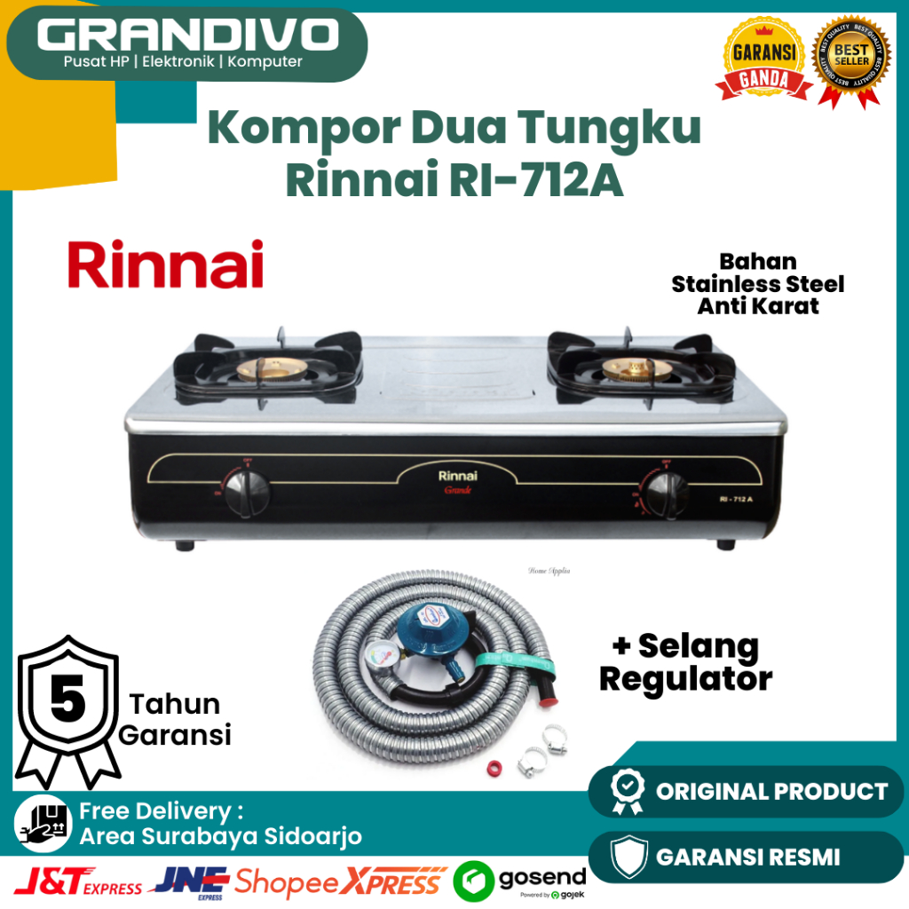 Jual Kompor Rinnai 2 Tungku 712A RI-712A Garansi Resmi Rinnai ...