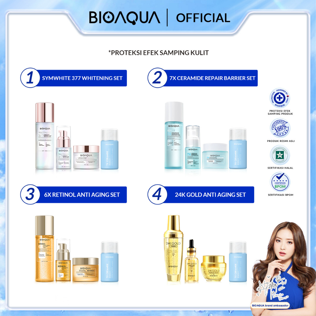 Jual BIOAQUA 4pcs Skincare Paket With Sunscreen Wajah / Facial Wash ...