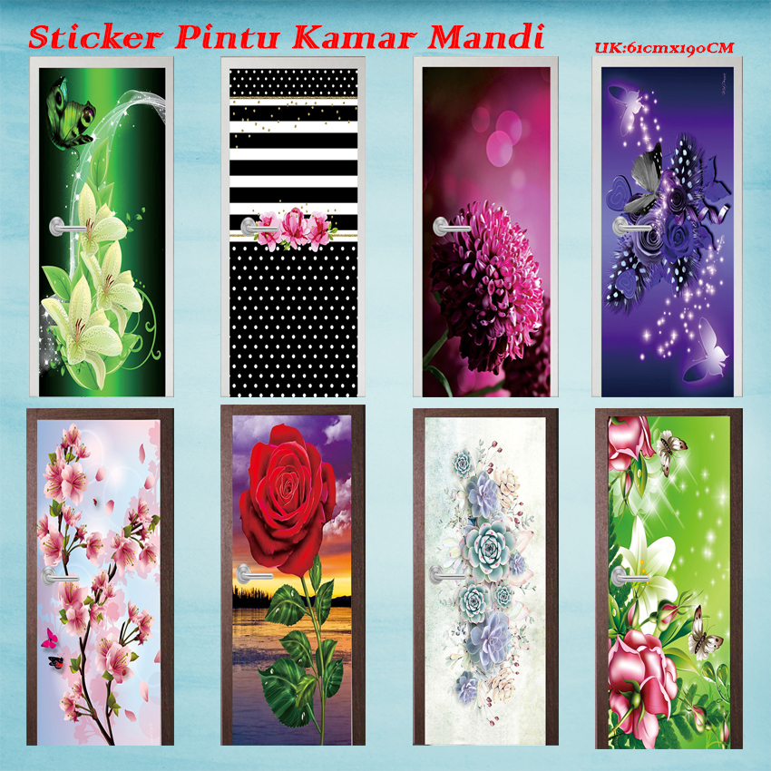 Jual Sticker Pintu Kamar mandi Motif Bunga (02) kartun Ukuran 61x190cm ...