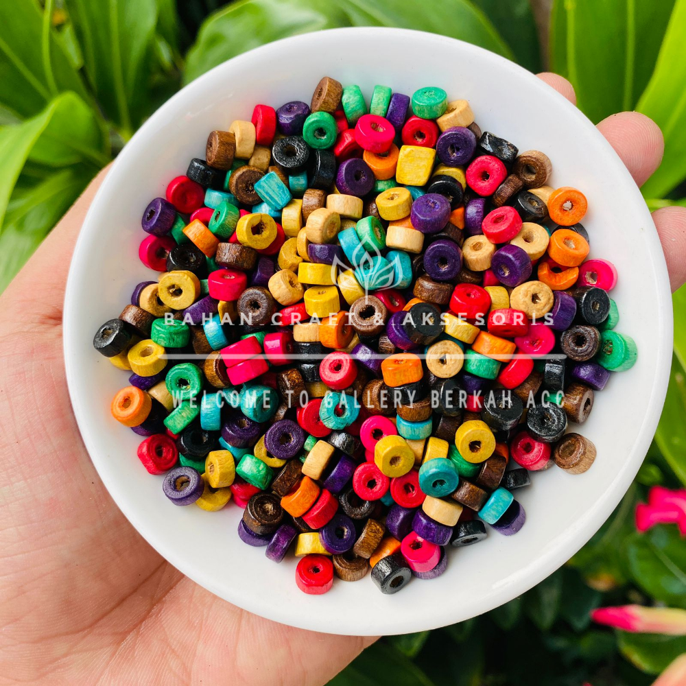 Jual [100 pcs] Mote Manik Kayu Bulat Donat Gepeng Manik Manik Kayu ...