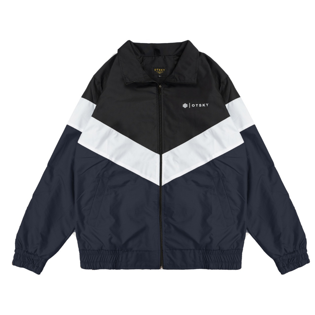 Jual Otsky Jaket Track Suit Black Navy & Cream Parasut Pria | Shopee ...