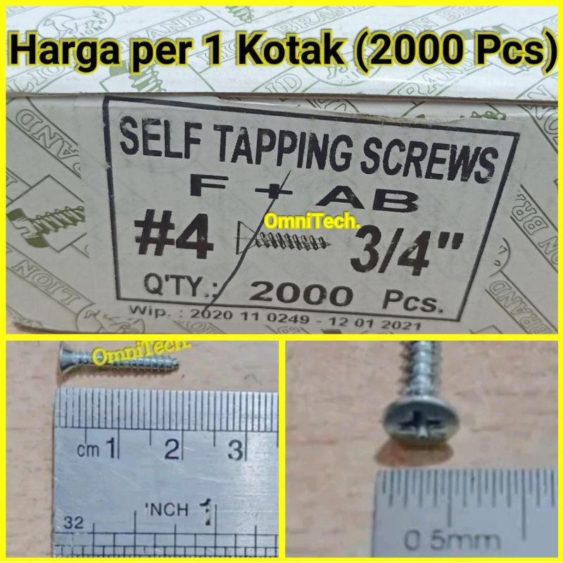 Jual Sekrup Tapping FAB FH Kepala Rata ( + ) Moon Lion 4x3/4" 4 x 3/4 ...