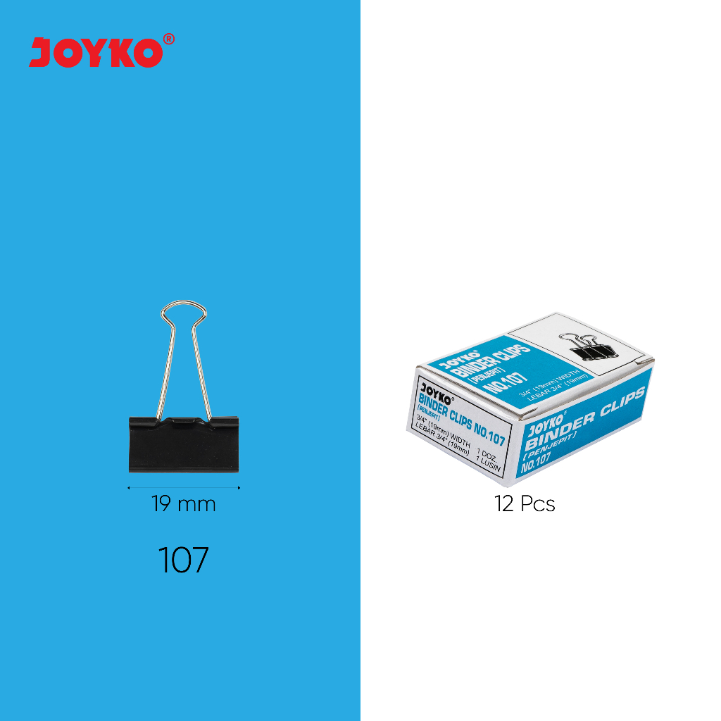 Jual JOYKO BINDER CLIP 107 KECIL 19MM KLIK KERTAS JOYKO NO.107 [12BOX ...