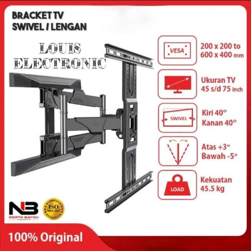 Jual Bracket TV Swivel 45" - 75" NORTH BAYOU NB P6 Brecket Breket TV Kualitas Terbaik | Shopee ...