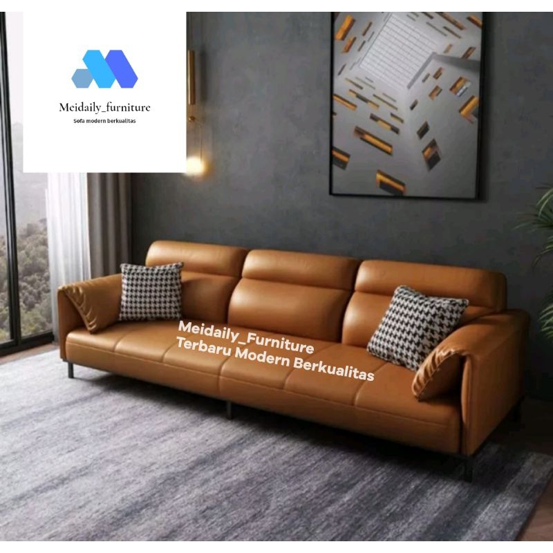 Jual sofa kulit 3 seater / kursi ruang tamu minimalis / sofa retro ...